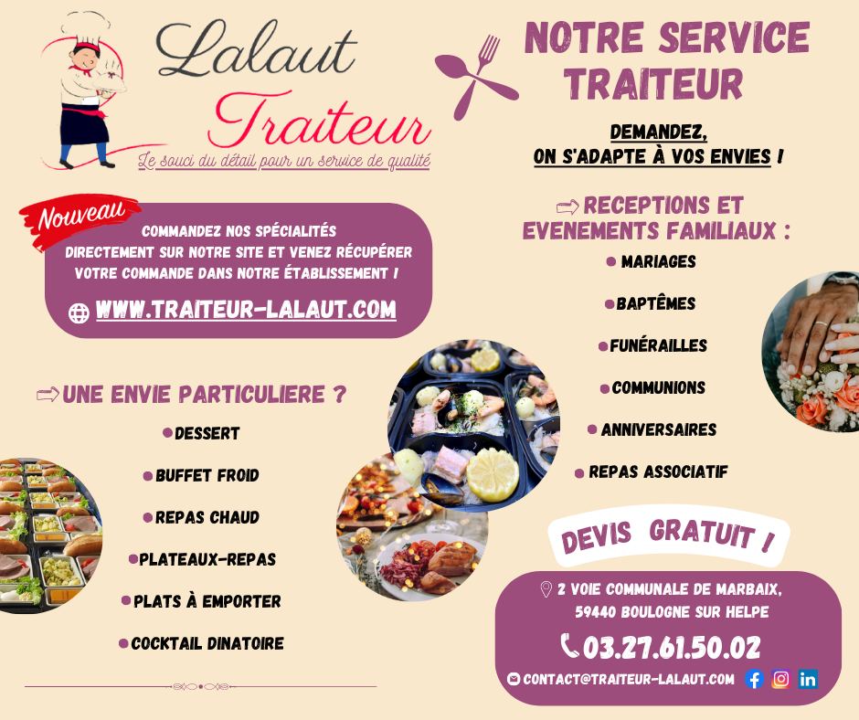 Notre carte traiteur - Traiteur Lalaut